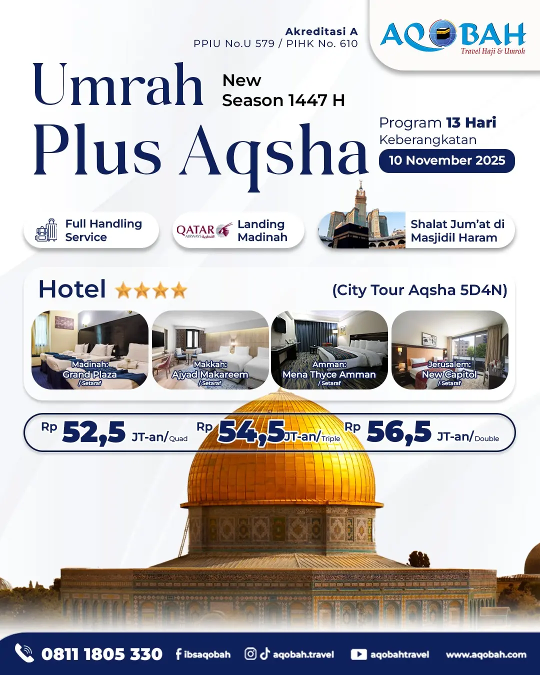 10/11/2025 - (UMR091) Umrah Plus Aqsha - Qatar Airways via Madinah 13 Hari | Aqobah